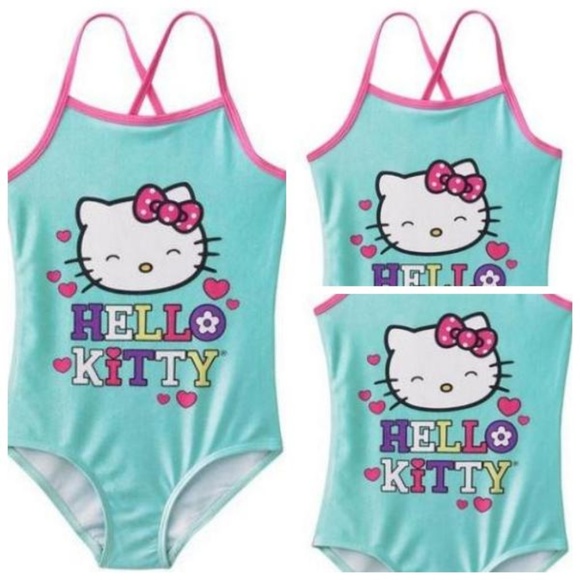 Hello Kitty | Swim | Hello Kitty Face Girls One Piece Swimsuit Aqua 5 ...